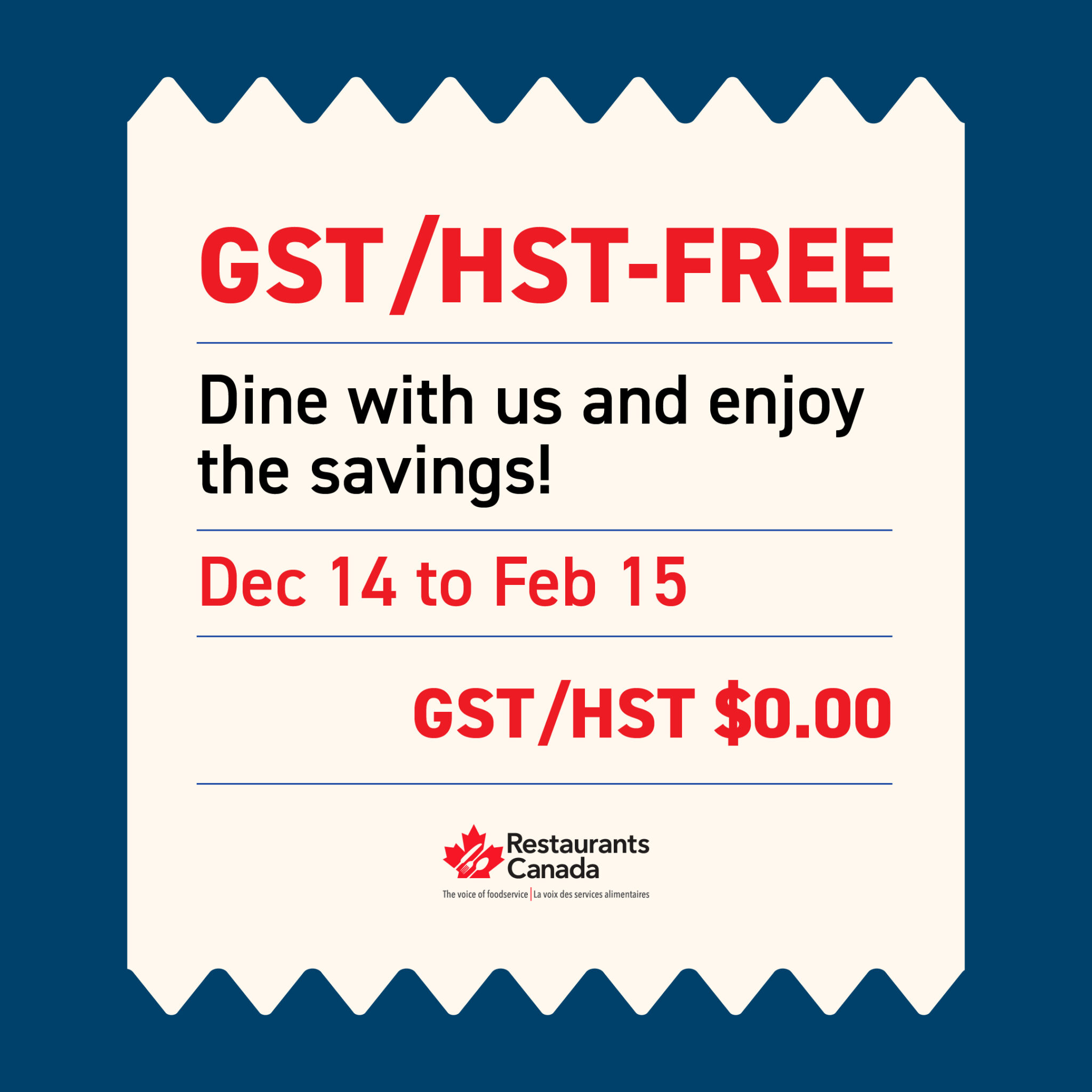 GST/HST tax holiday: What you need to know - Restaurants Canada